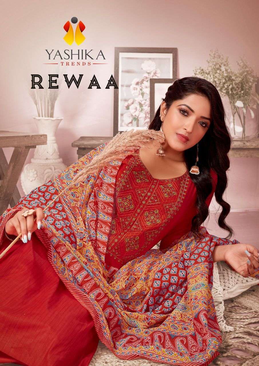 yashika trendz rewaa 1001-1008 cotton printed neck embroidery dress ...