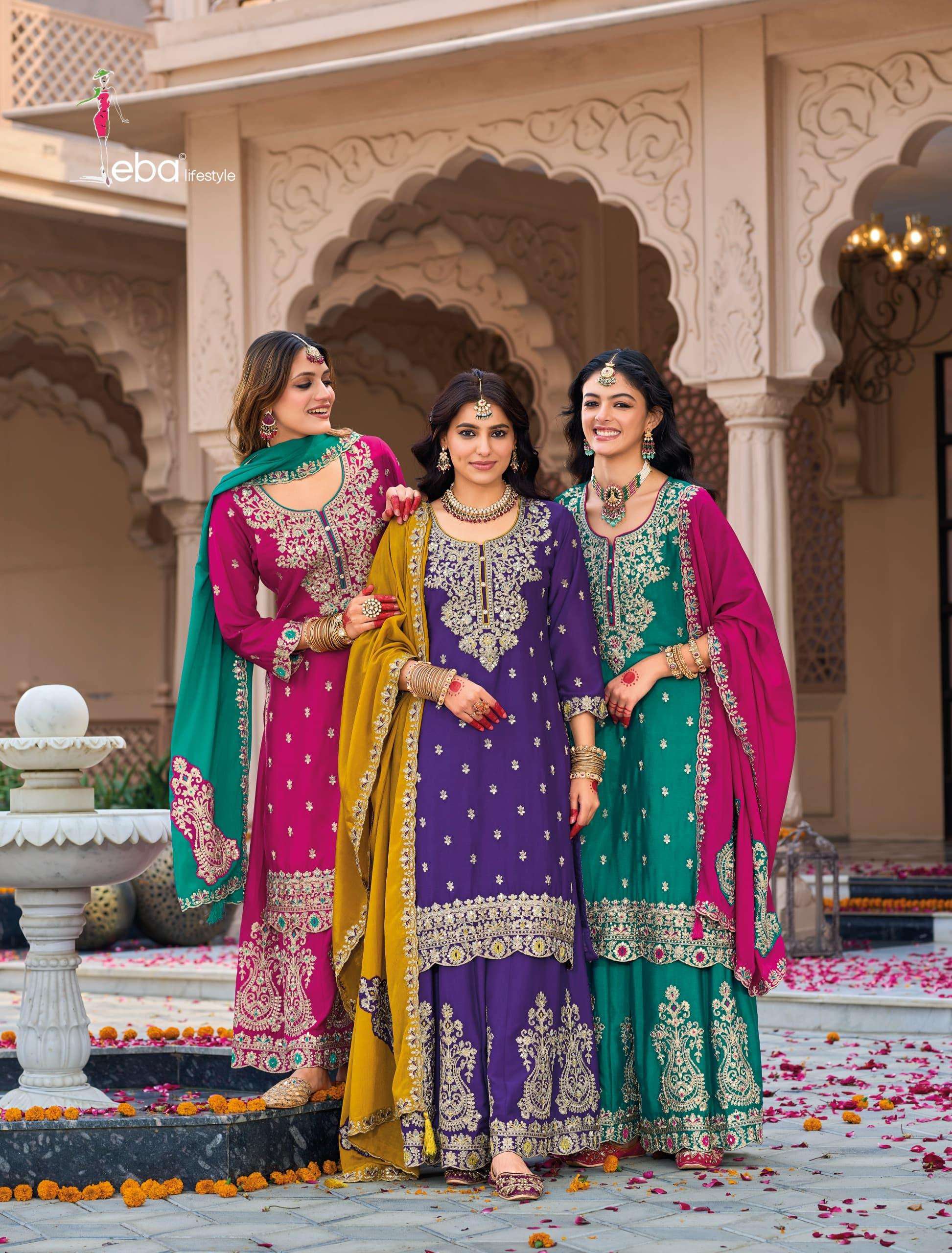 eba lifestyle nikhar 1800-1802 series pure chinon fancy salwar kameez ...
